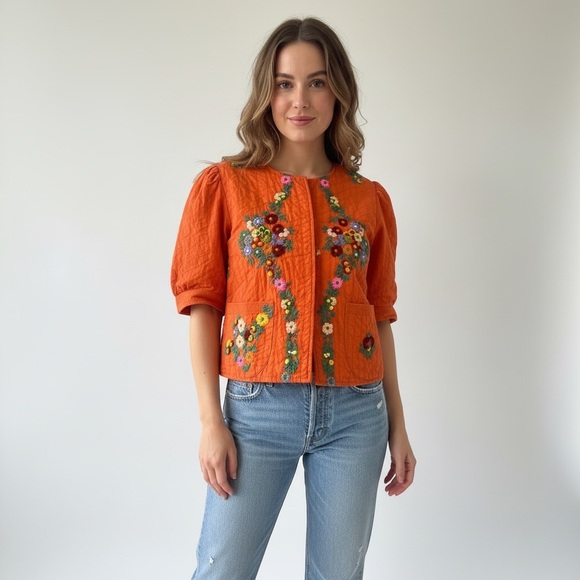 elevenses | Jackets & Coats | Elevenses Orange Floral Embroidered ...